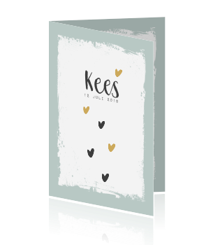 Langwerpig staand geboortekaartje met verf strepen